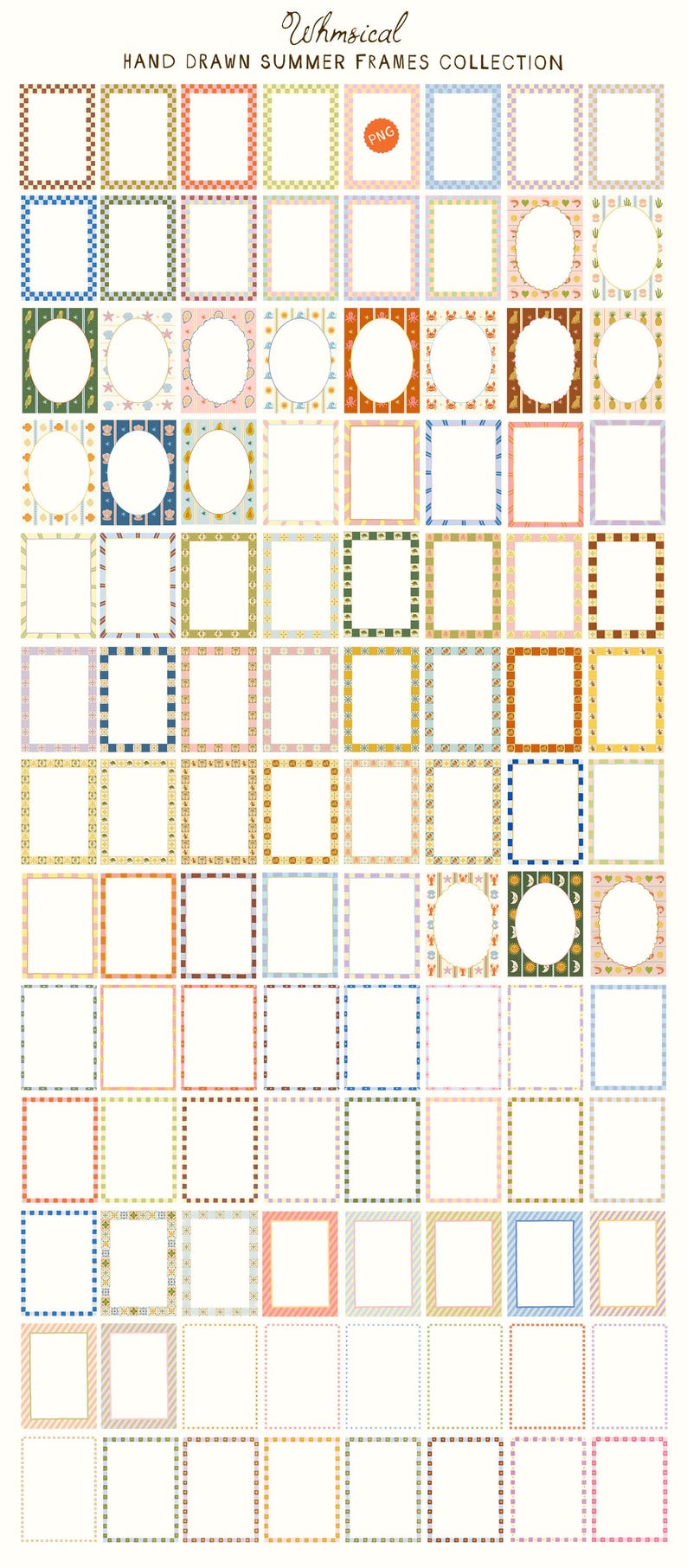 Whimsical Summer Frames Clipart Bundle, Hand-drawn PNG Frames for ...