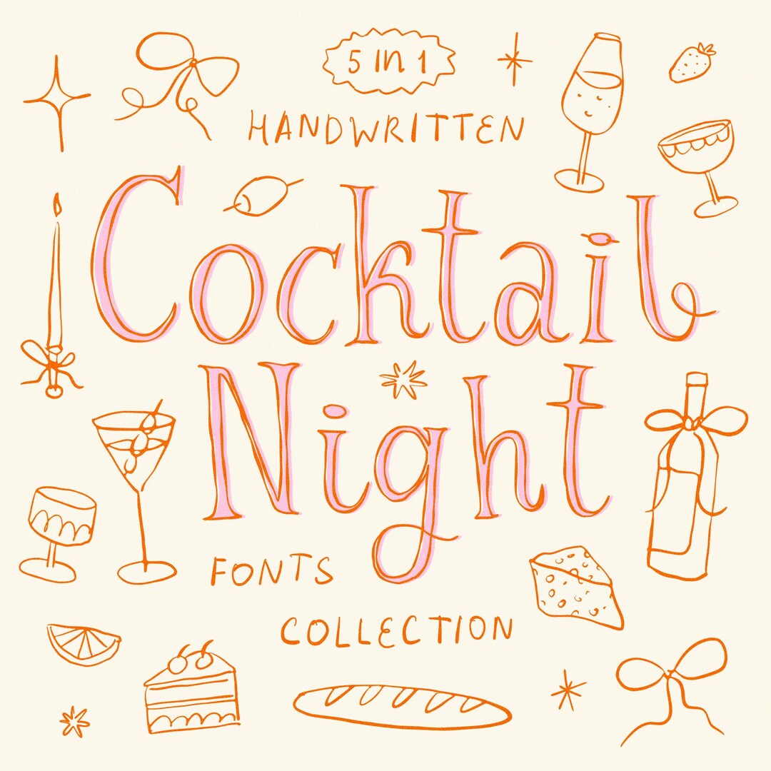 Cocktail Night Casual Handwritten Font Family, Quirky Wedding ...