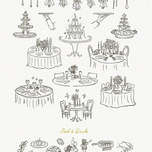 Hand Drawn Wedding SVG Clipart Bundle for Dinner Invitation, Rehearsal ...