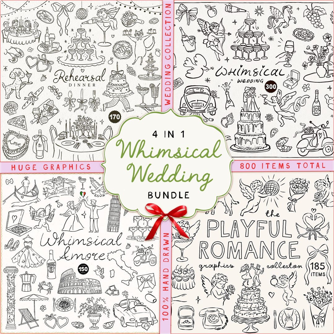 Whimsical Wedding SVG Icons Bundle, Fun Hand Drawn Quirky Wedding ...