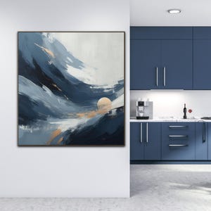 Original Navy Blue Abstract Painting Large Navy Blue Textured Art Brush ...