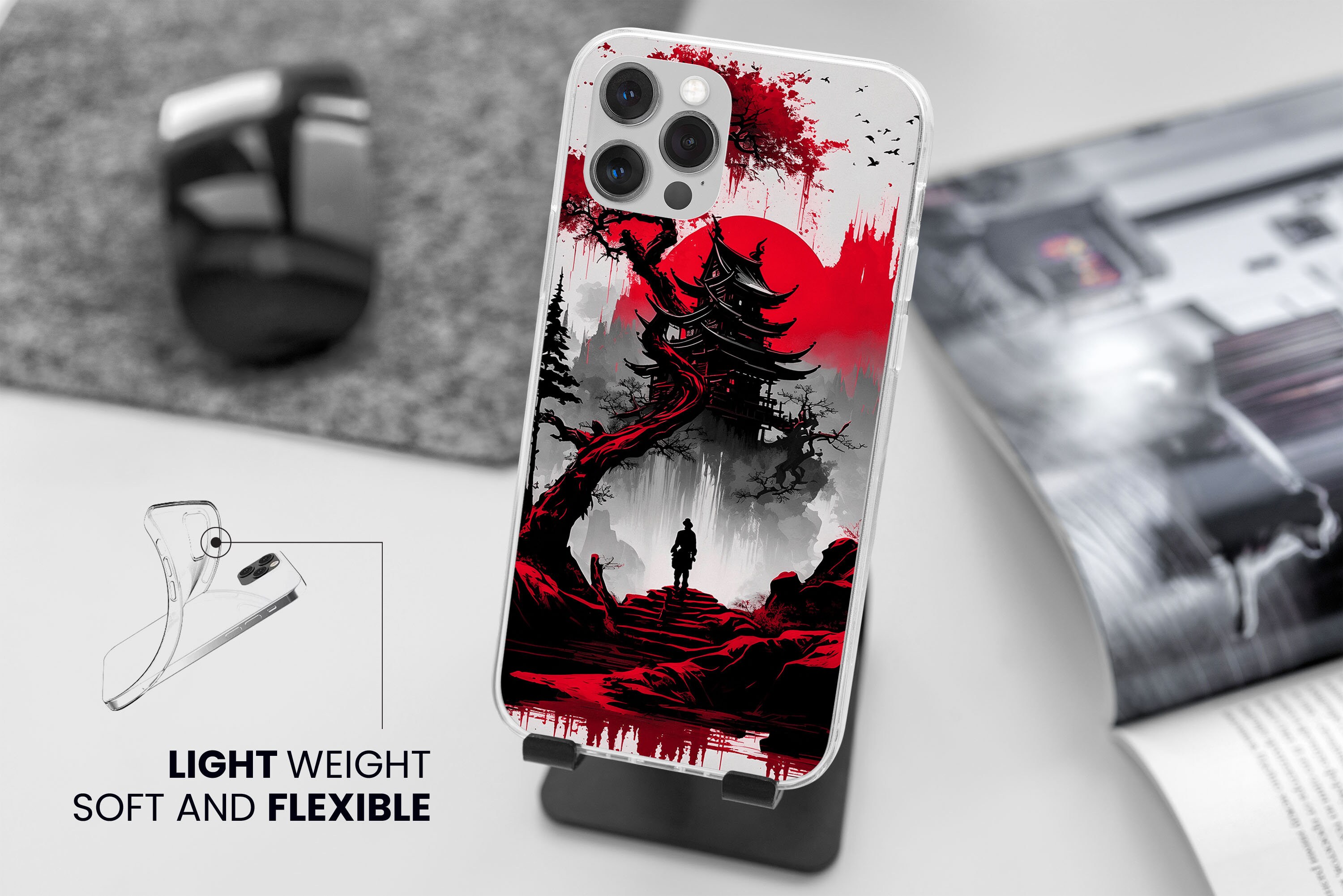 Japanese Phone Case Mysterious Samurai Cover for iPhone 15 14 13 12 11 ...