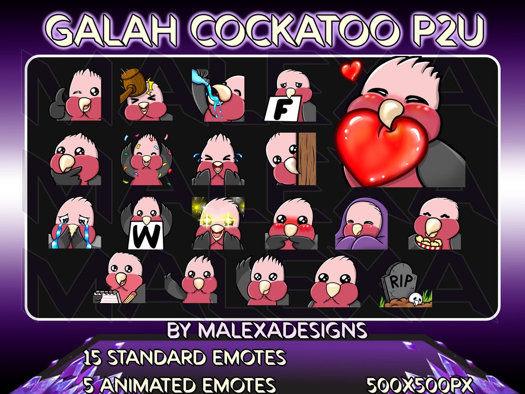 Galah Cockatoo BIG Emote Pack, Emote Pack for Twitch/ Discord / Youtube ...