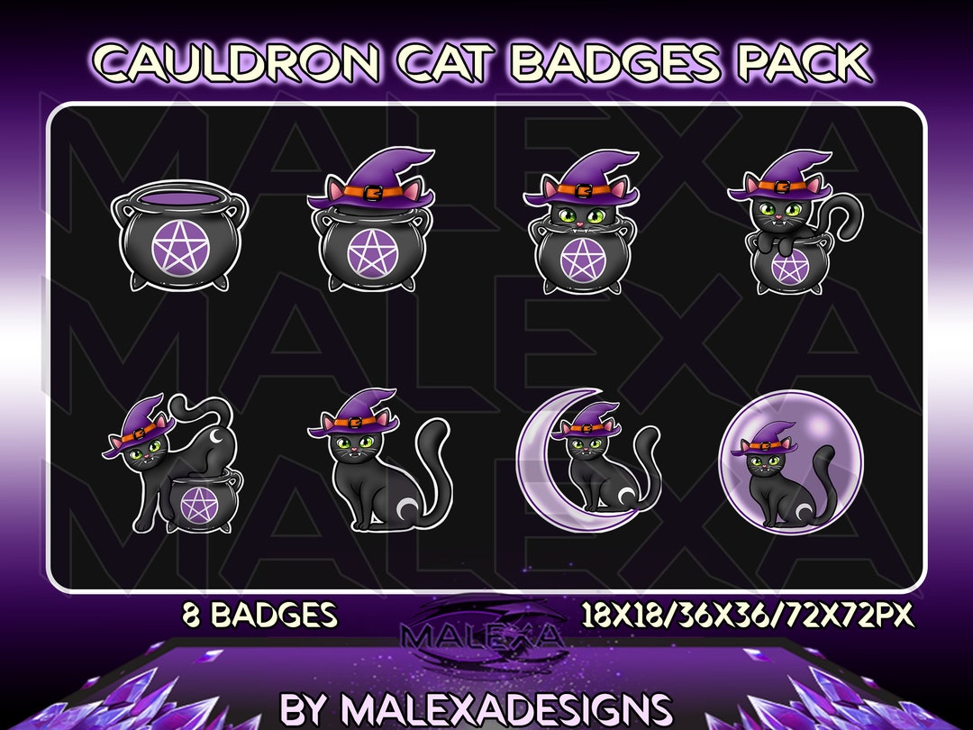 Cauldron Cat Badges Pack, Sub Badges Pack for Twitch/ Kick , Black Cat ...