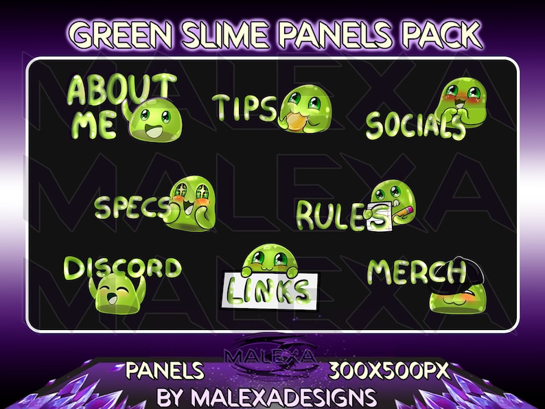 Green Slime Panels Theme, 8 Twitch/kick Panels, Slimes, Kawaii Slime - Etsy