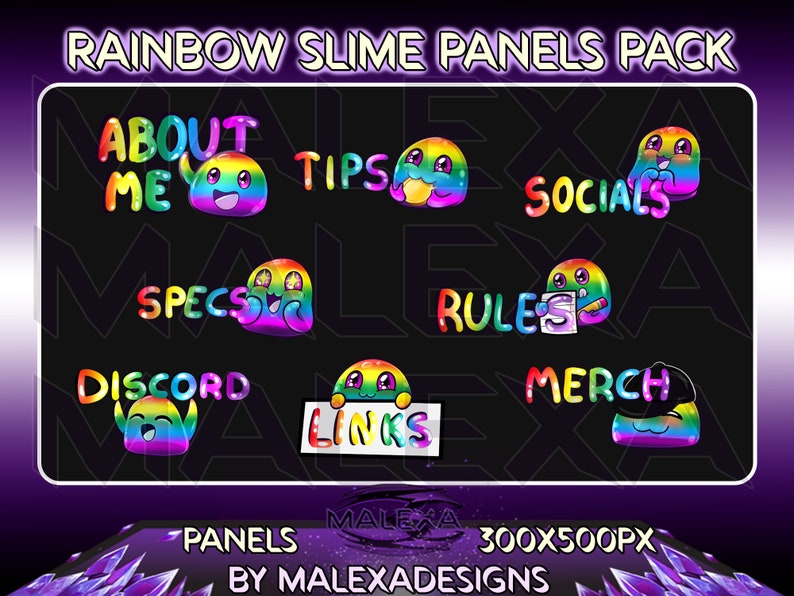 Rainbow Slime Panels Theme, 8 Twitch/kick Panels, Slimes, Kawaii Slime ...