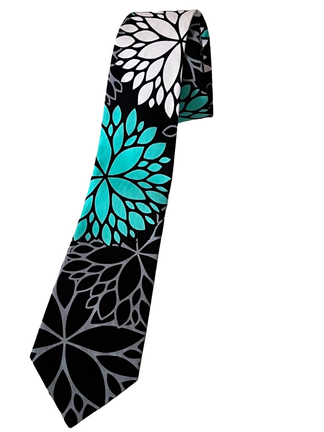 Cyan Grey Floral Necktie, African Pattern Necktie, Mens Necktie, Groom ...