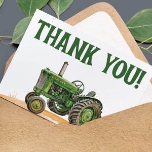Tractor Thank You Card, Birthday Party Template, Editable Thank You ...