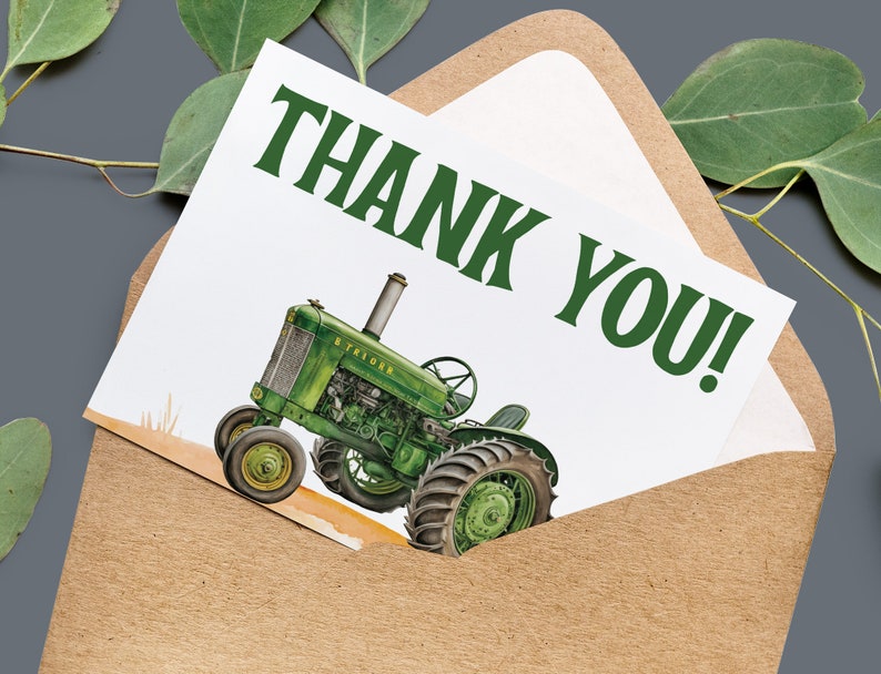 Tractor Thank You Card, Birthday Party Template, Editable Thank You ...