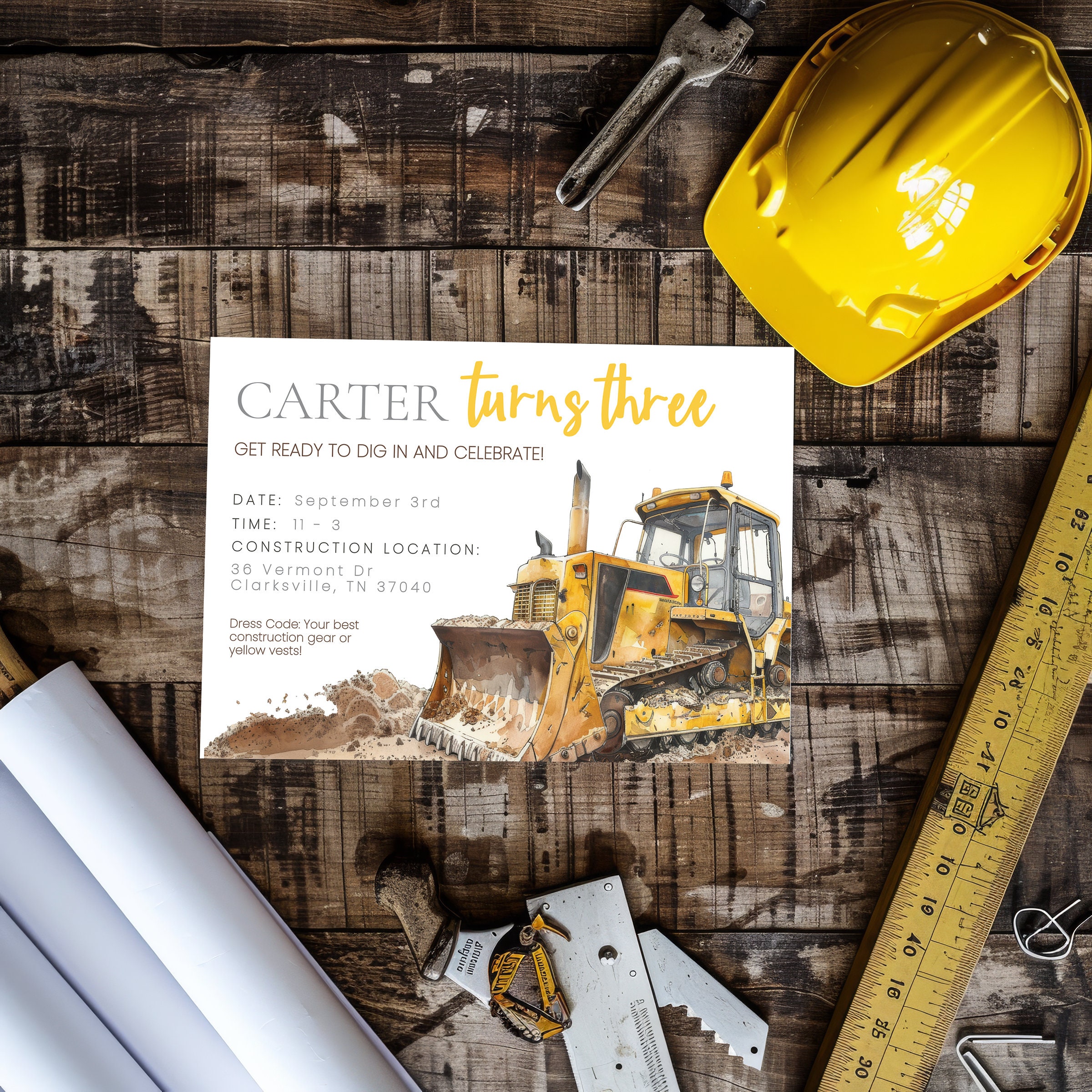 Construction Theme Birthday Invitation, Excavator Invitation, Backhoe ...