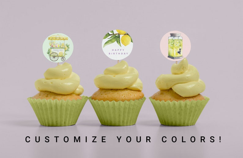 Lemonade Theme Cupcake Toppers, Cake Tags,editable Cupcake Toppers ...