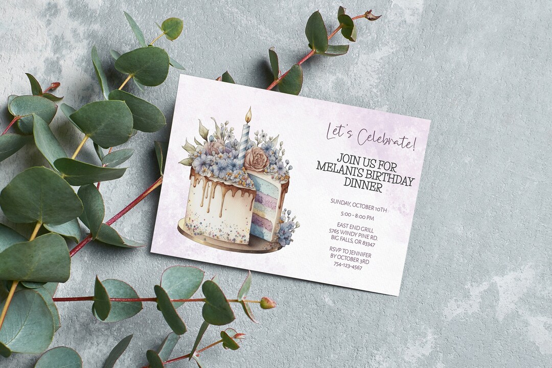 Cake Birthday Invitation, Editable Invitation, Cake Party, Cake Invite ...