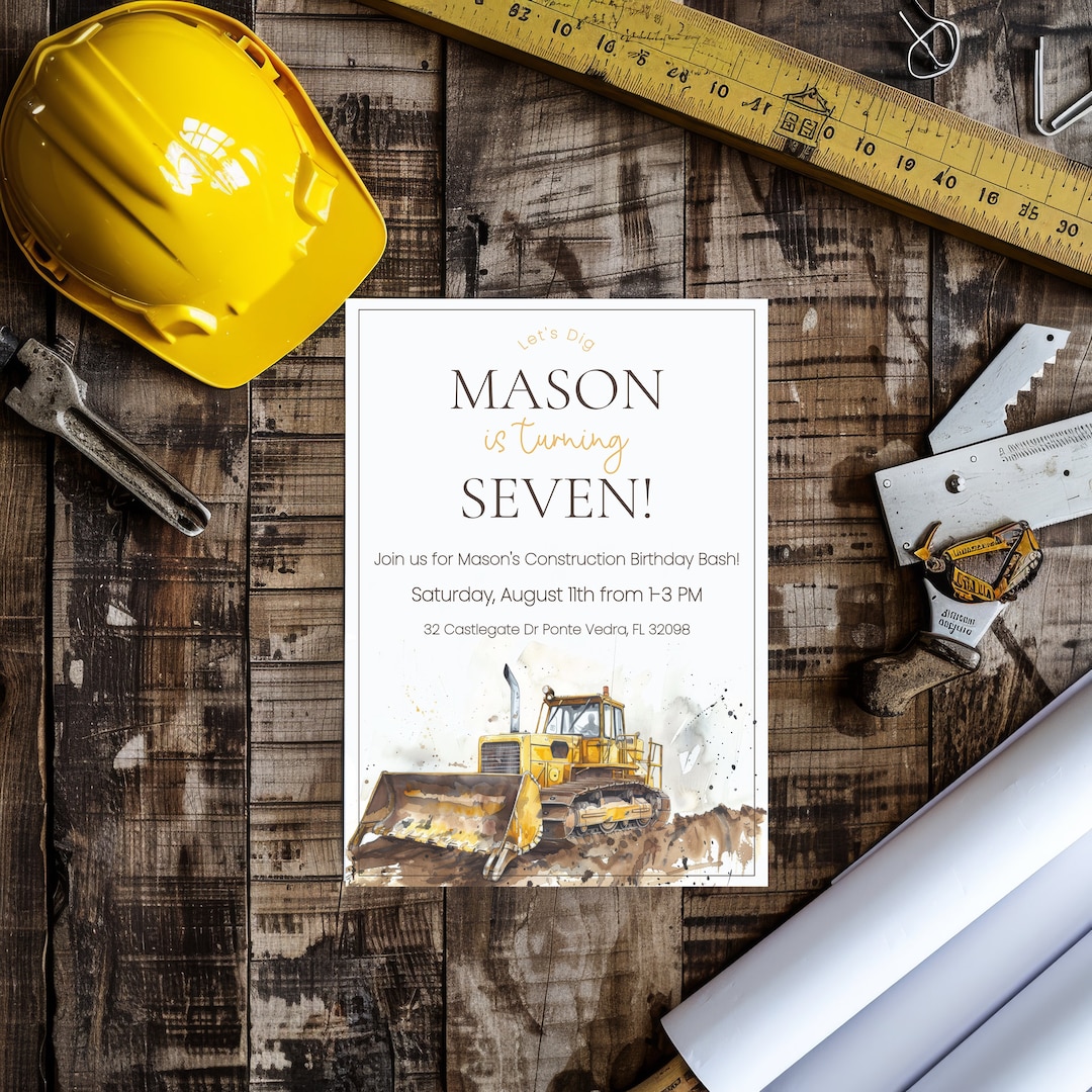 Construction Theme Birthday Invitation, Excavator Invitation, Backhoe ...