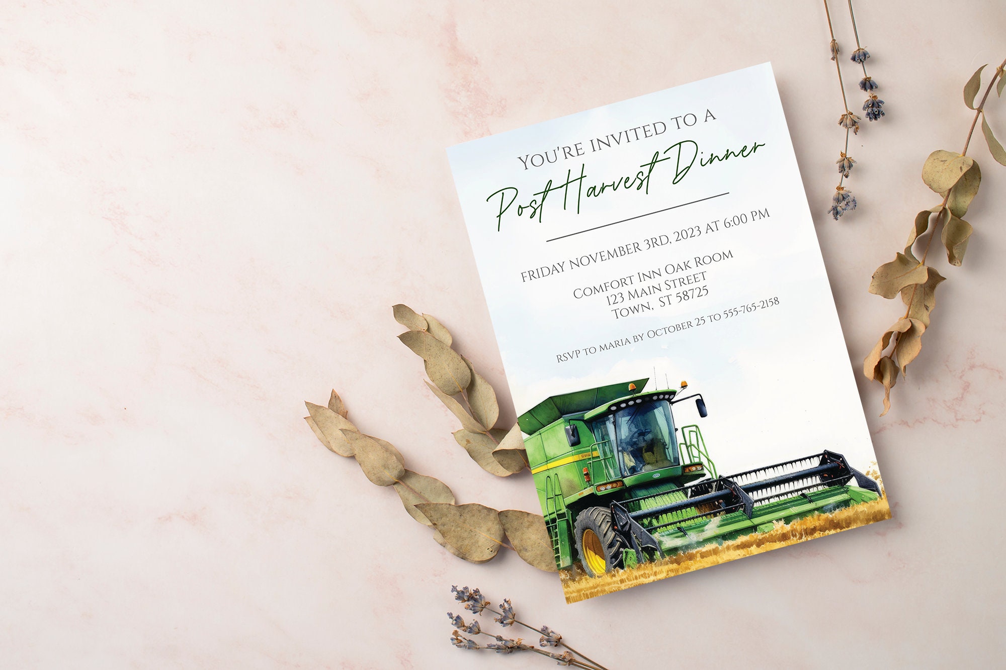 Green Combine, Farming Birthday Poster, Harvest Time, Farming Birthday ...