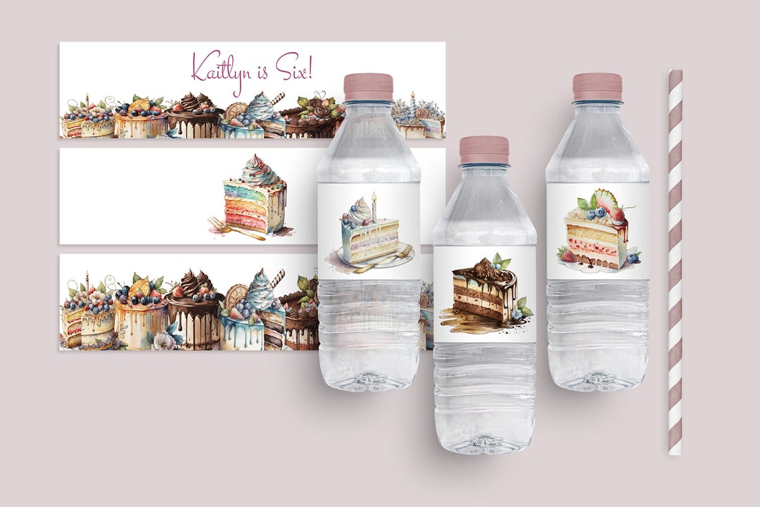 Cake Party Labels, Editable Bottle Label, Cakeparty Decor, Cake Theme ...