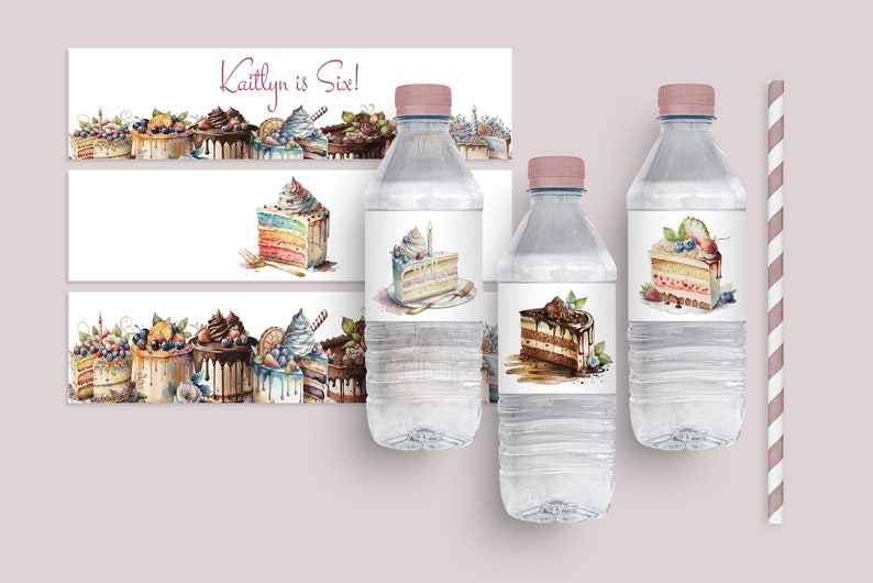 Cake Party Labels, Editable Bottle Label, Cakeparty Decor, Cake Theme ...