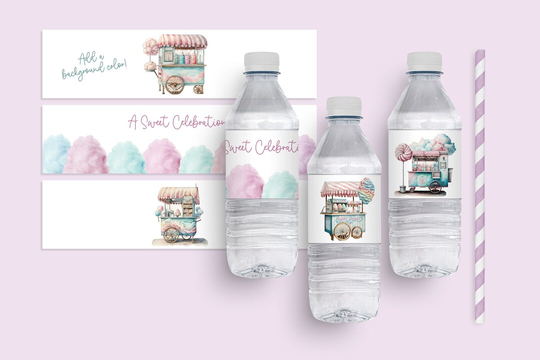Cotton Candy Party Labels, Editable Bottle Label, Candy Party Labels ...