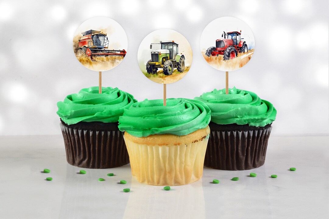 Tractor Cupcake Toppers, Tractor Themed Party Supplies, Red Tractor ...