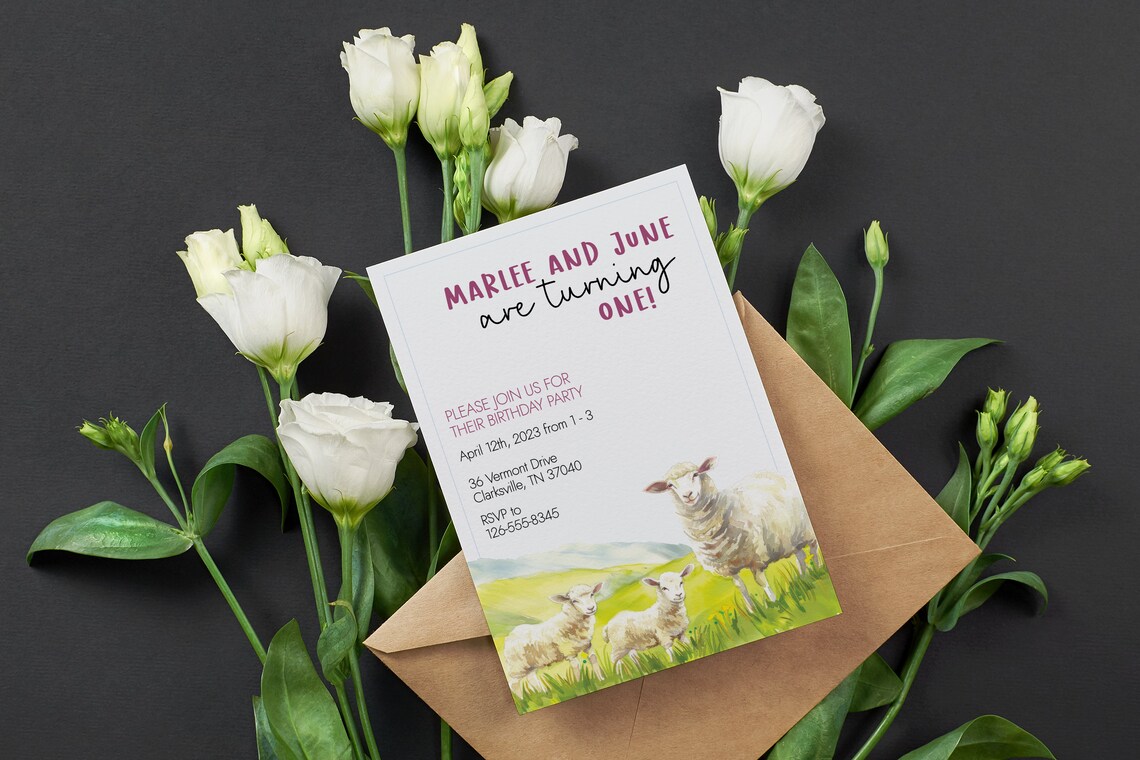 Spring Birthday Invitation, Sheep Invitation, Little Lamb, Twins ...