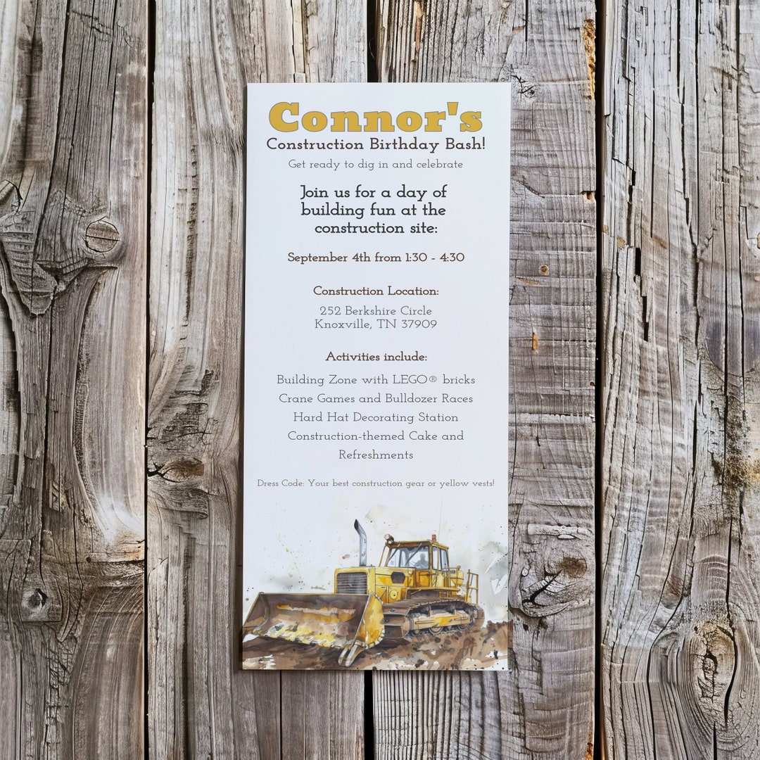 Construction Theme Birthday Invitation, Excavator Invitation, Backhoe ...