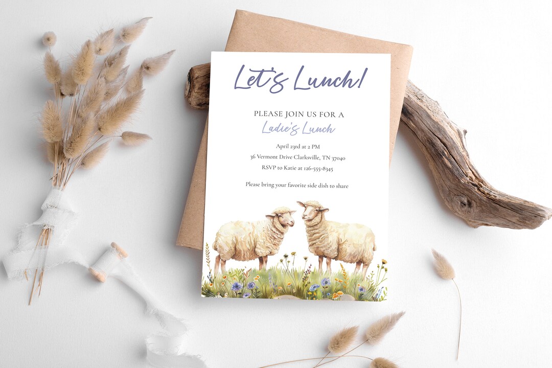 Spring Luncheon Invitation, Sheep Invitation, Luncheon Invite, Spring ...