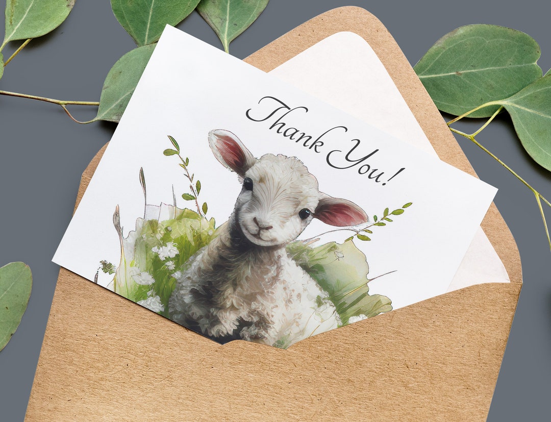 Sheep Thank You Card, Birthday Party Template, Editable Thank You Note ...