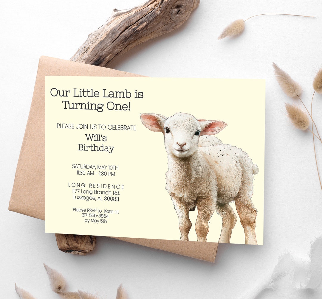 Sheep Birthday Invitation, Editable Invitation, Sheep Party, Yellow ...