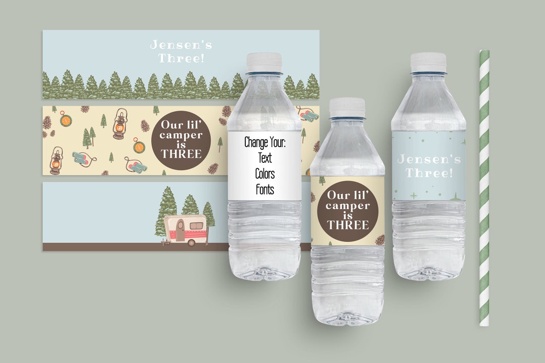 Camping Party Labels, Editable Bottle Label, Camping Party Labels ...
