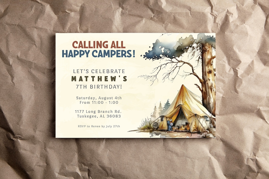 Little Kids Camping Birthday Invitation, Camping Party, Camping Invite ...
