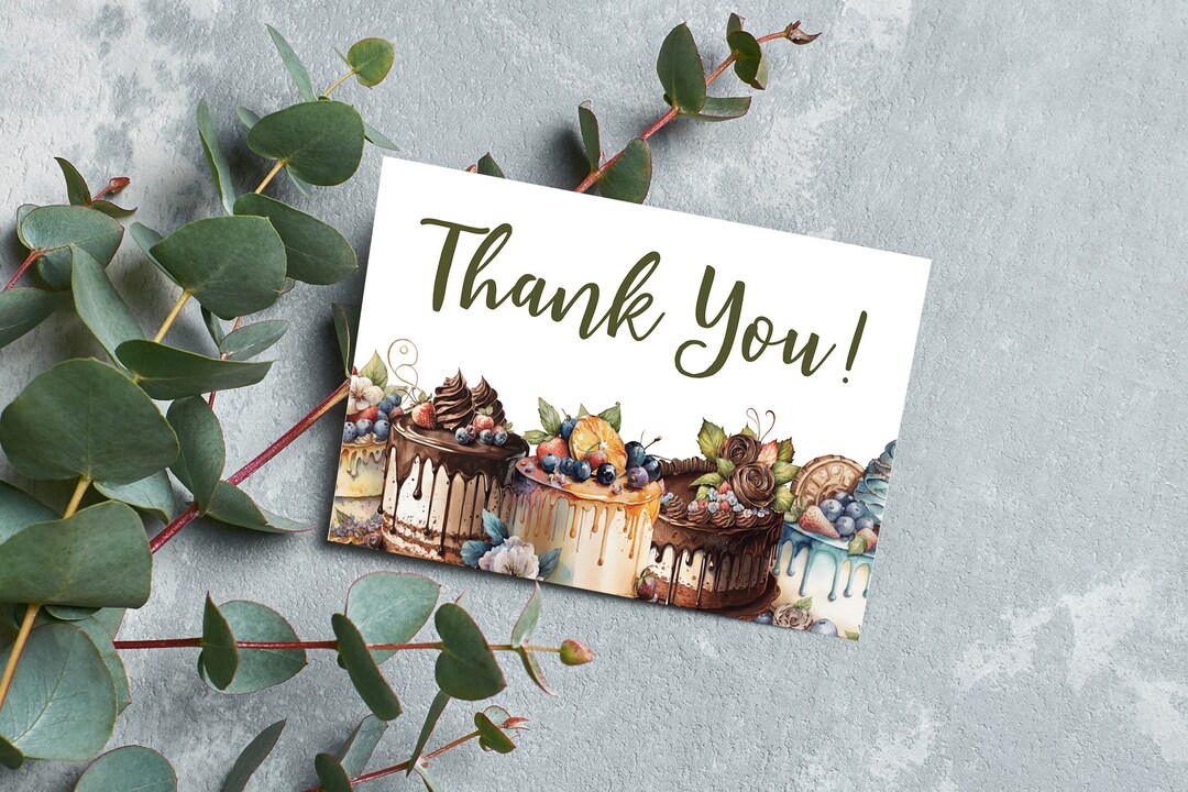 Cake Thank You Card,birthday Party Template, Editable Thank You Note ...