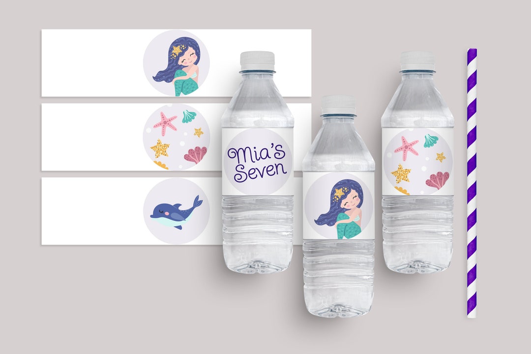 Mermaid Party Labels, Editable Bottle Label, Girl Party, Girl Birthday ...