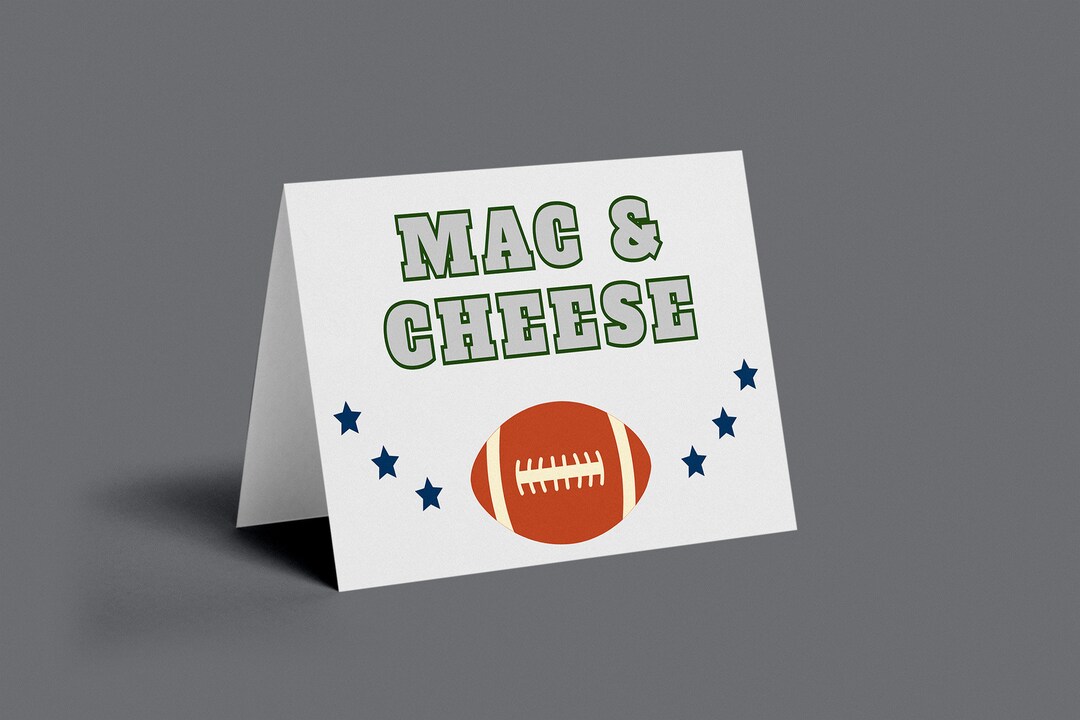 Football Themed Birthday Party, Football Party Food Cards, Green Field ...
