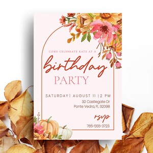Fall Pumpkin Birthday Invite, Fall Foliage, Pumpkin Invitation, Fall ...