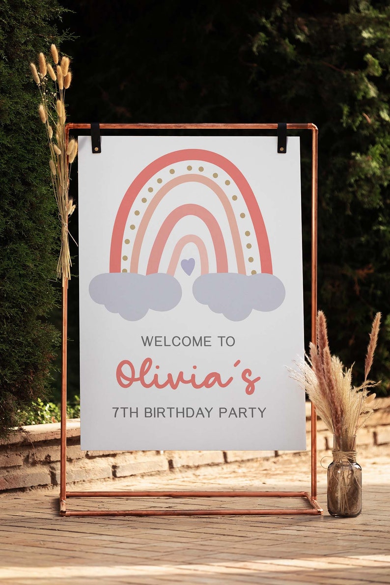 Boho Rainbow Birthday Poster, Rainbow Party Decor, Rainbow Birthday ...