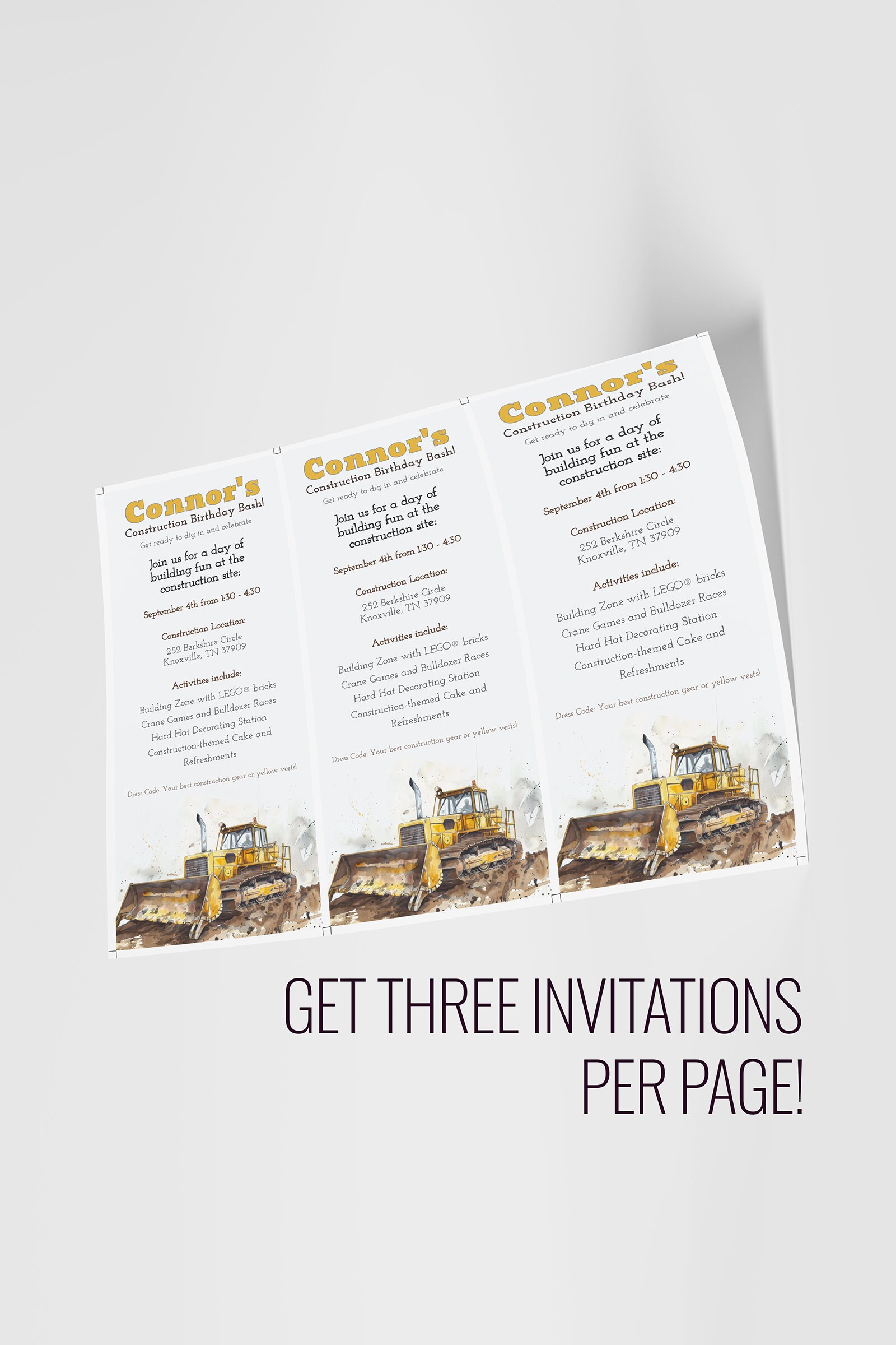 Construction Theme Birthday Invitation, Excavator Invitation, Backhoe ...