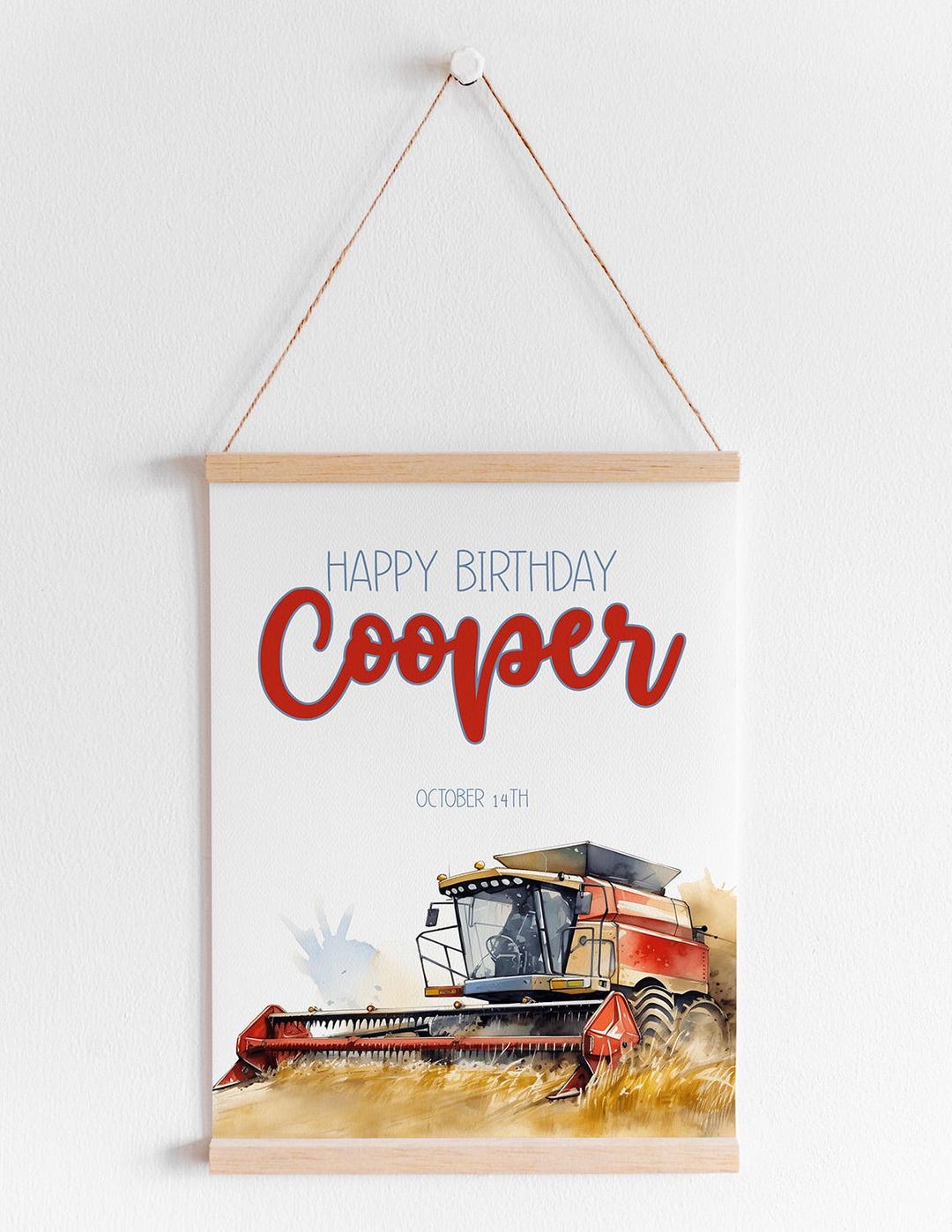 Red Combine, Farming Birthday Poster, Harvest Time, Farming Birthday ...