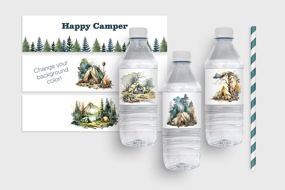 Camping Party Labels, Editable Bottle Label, Camping Party Labels ...