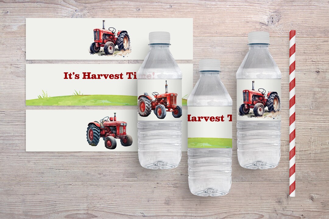 Tractor Party Labels, Editable Bottle Label, Farm Party Labels, Tractor ...