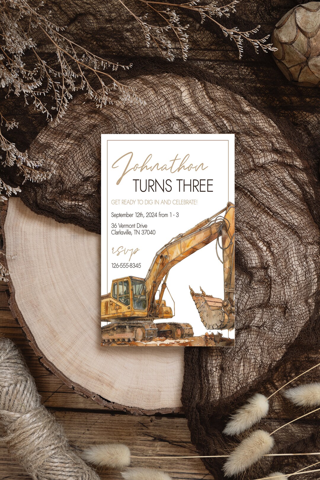 Construction Theme Birthday Invitation, Excavator Invitation, Backhoe ...