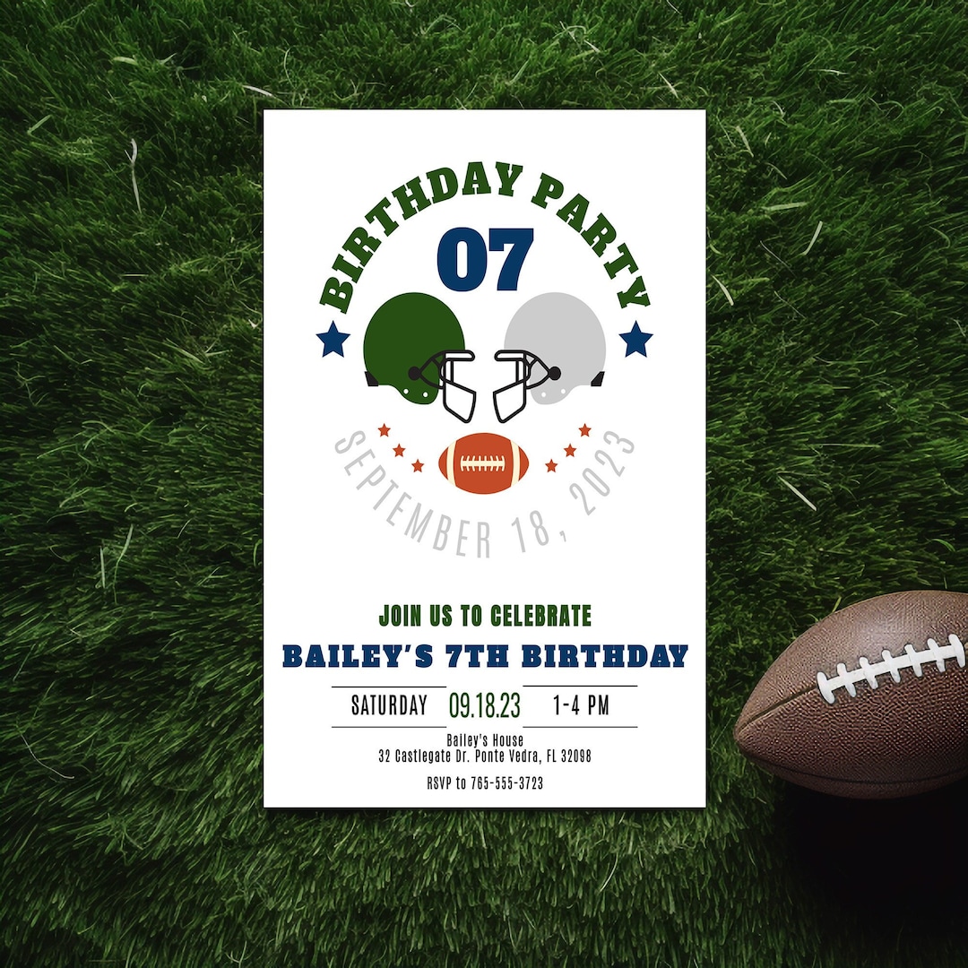 Football Themed Birthday Party, Football Party Invitation, Green Field ...