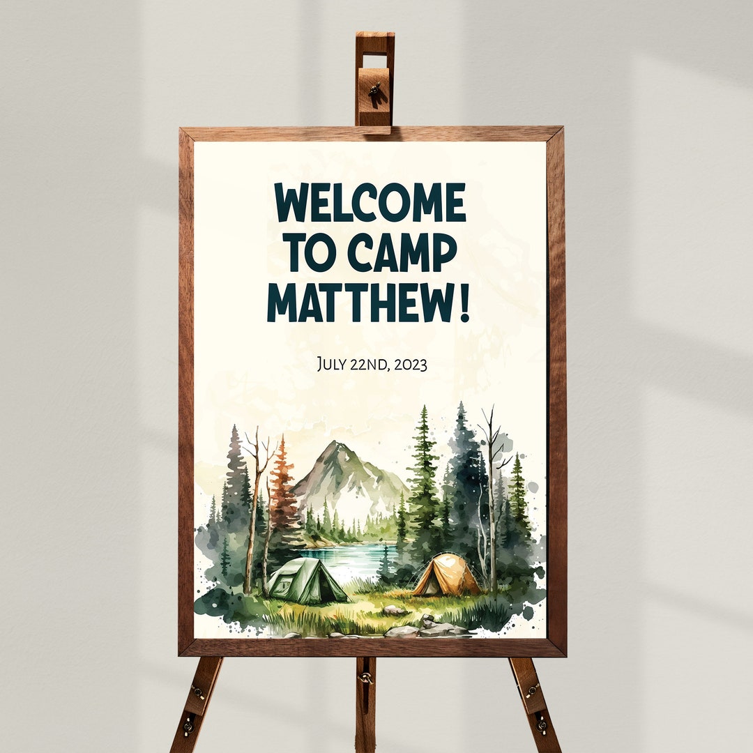 Editable Camping Birthday Party Poster, Welcome Camping Poster ...