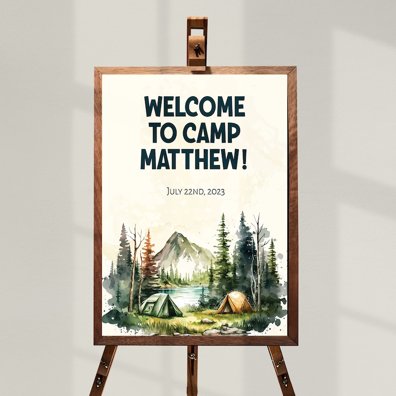 Editable Camping Birthday Party Poster, Welcome Camping Poster ...