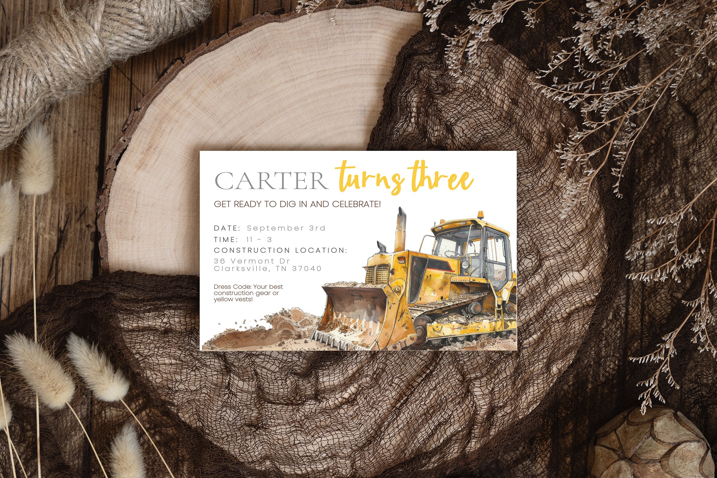 Construction Theme Birthday Invitation, Excavator Invitation, Backhoe ...