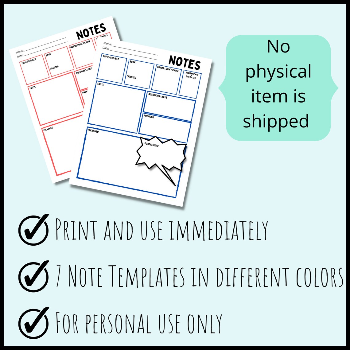 Printable Student Notes Note Writing Template Set Back to School ...