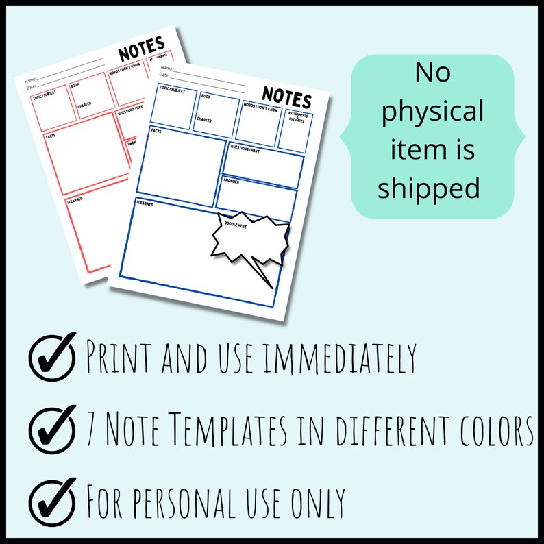 Printable Student Notes Note Writing Template Set Back to School ...