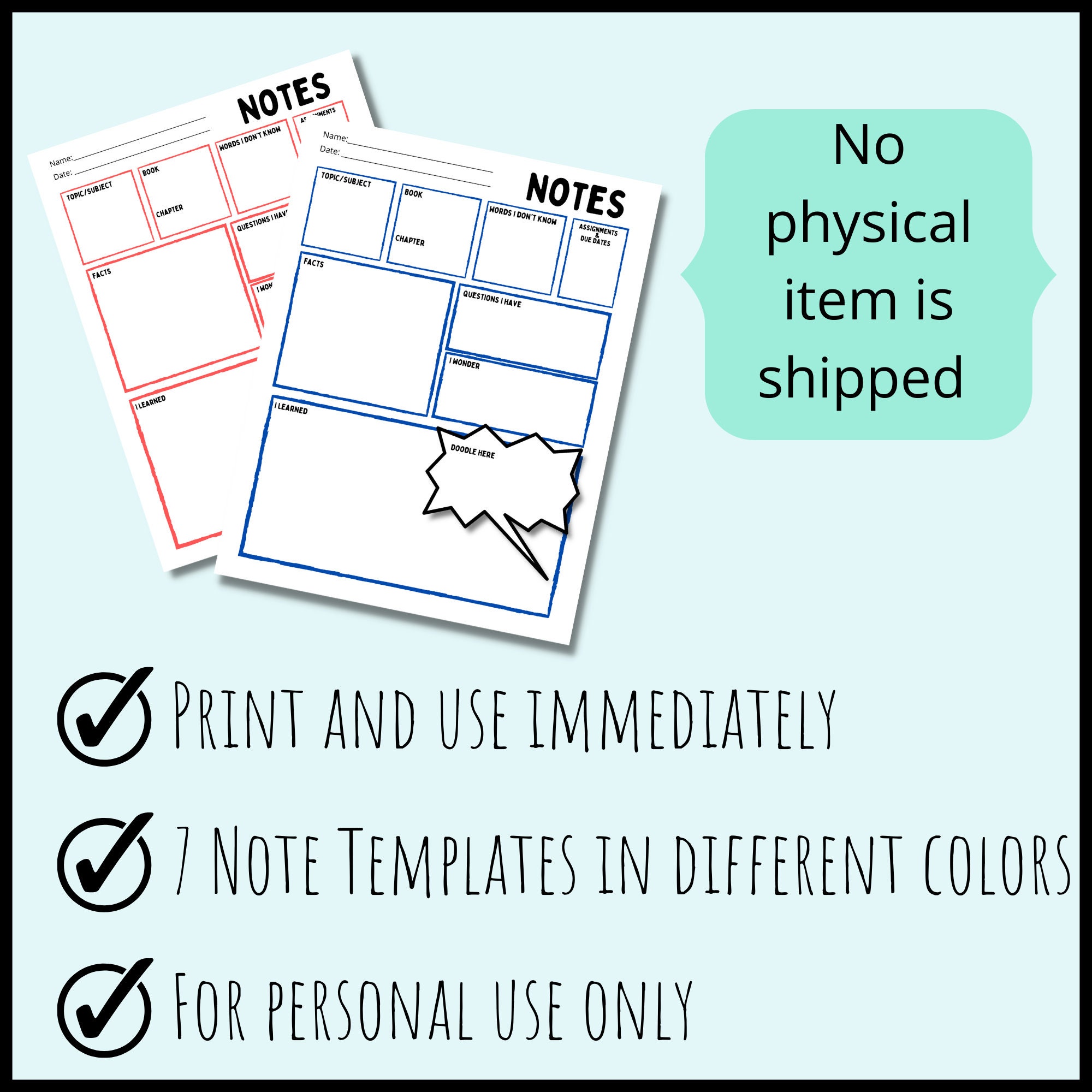 Printable Student Notes Note Writing Template Set Back to School ...