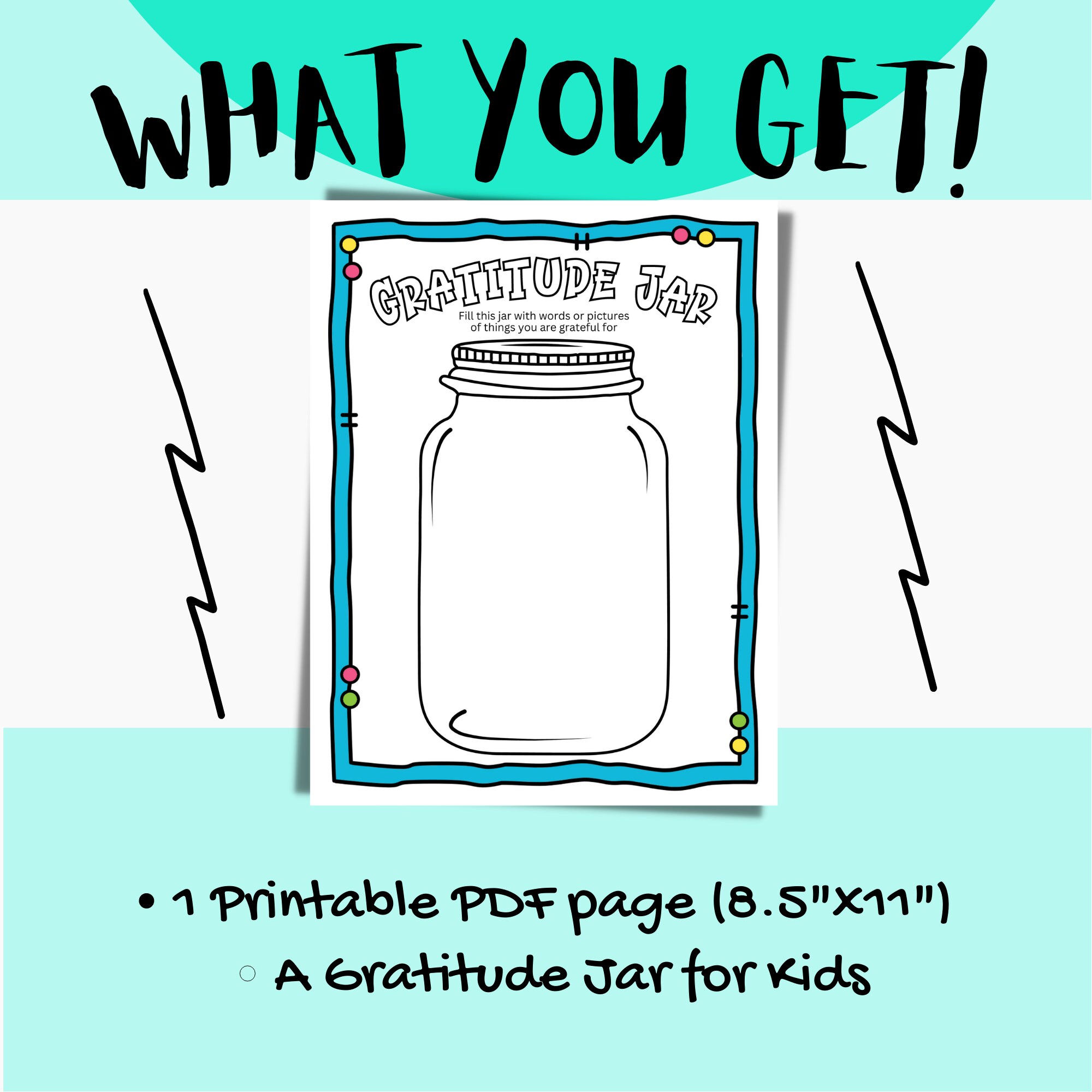 Gratitude Journal Page for Kids, Printable Gratitude Jar, DIGITAL ...