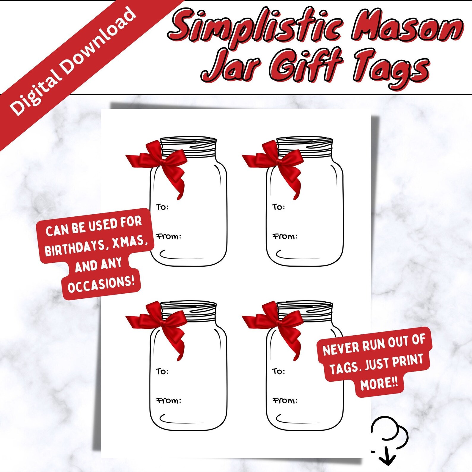Mason Jar Gift Tags, Simplistic Gift Tags, Printable Jar Gift Tags ...