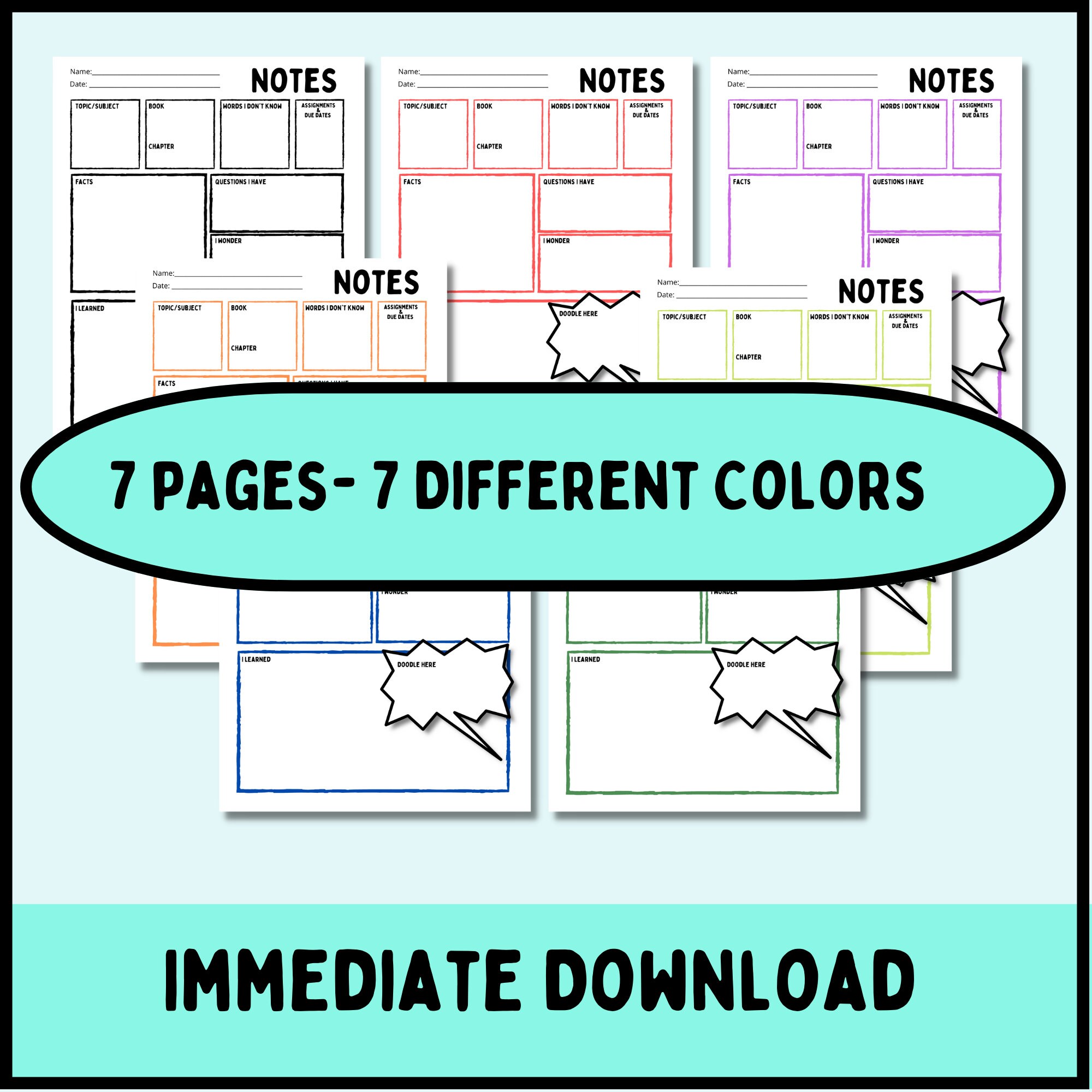 Printable Student Notes Note Writing Template Set Back to School ...