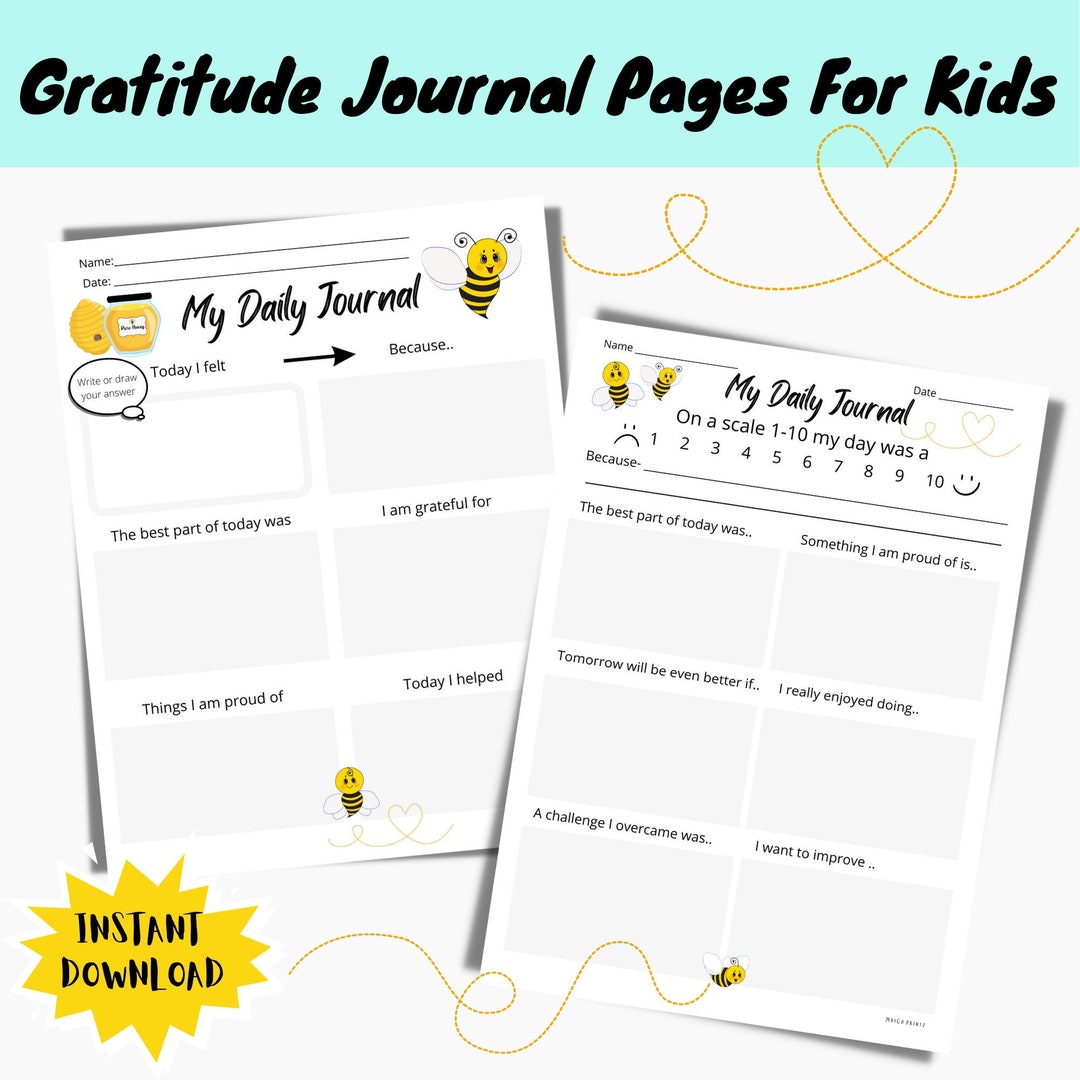 Daily Gratitude Journal for Kids, Gratitude Pages, Writing Activity Set ...